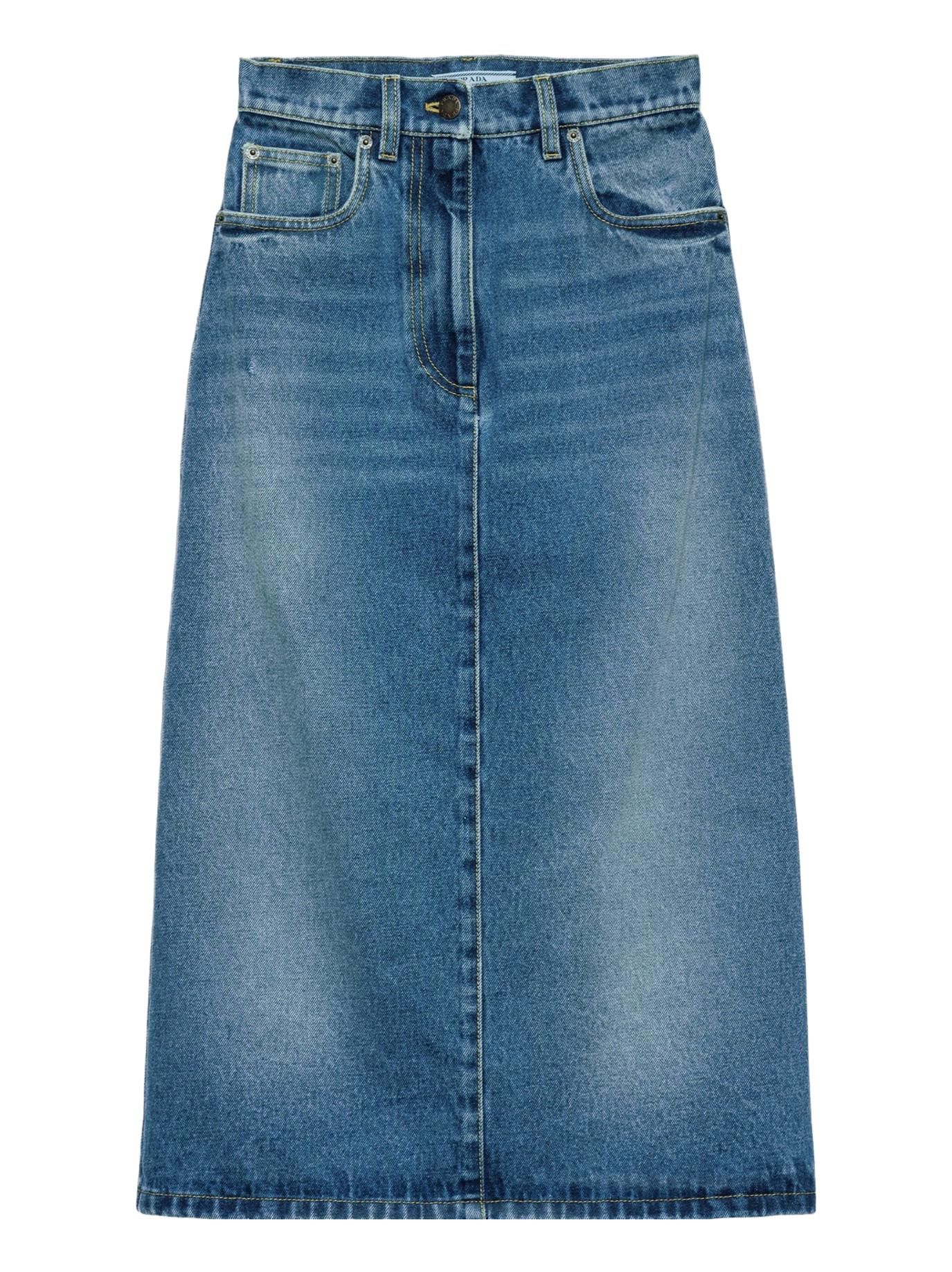 PRADA Prada Logo Patch Denim Midi Skirt